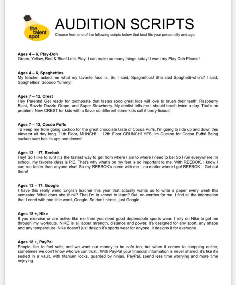 Registration Form for Casting Call | Markham Talent